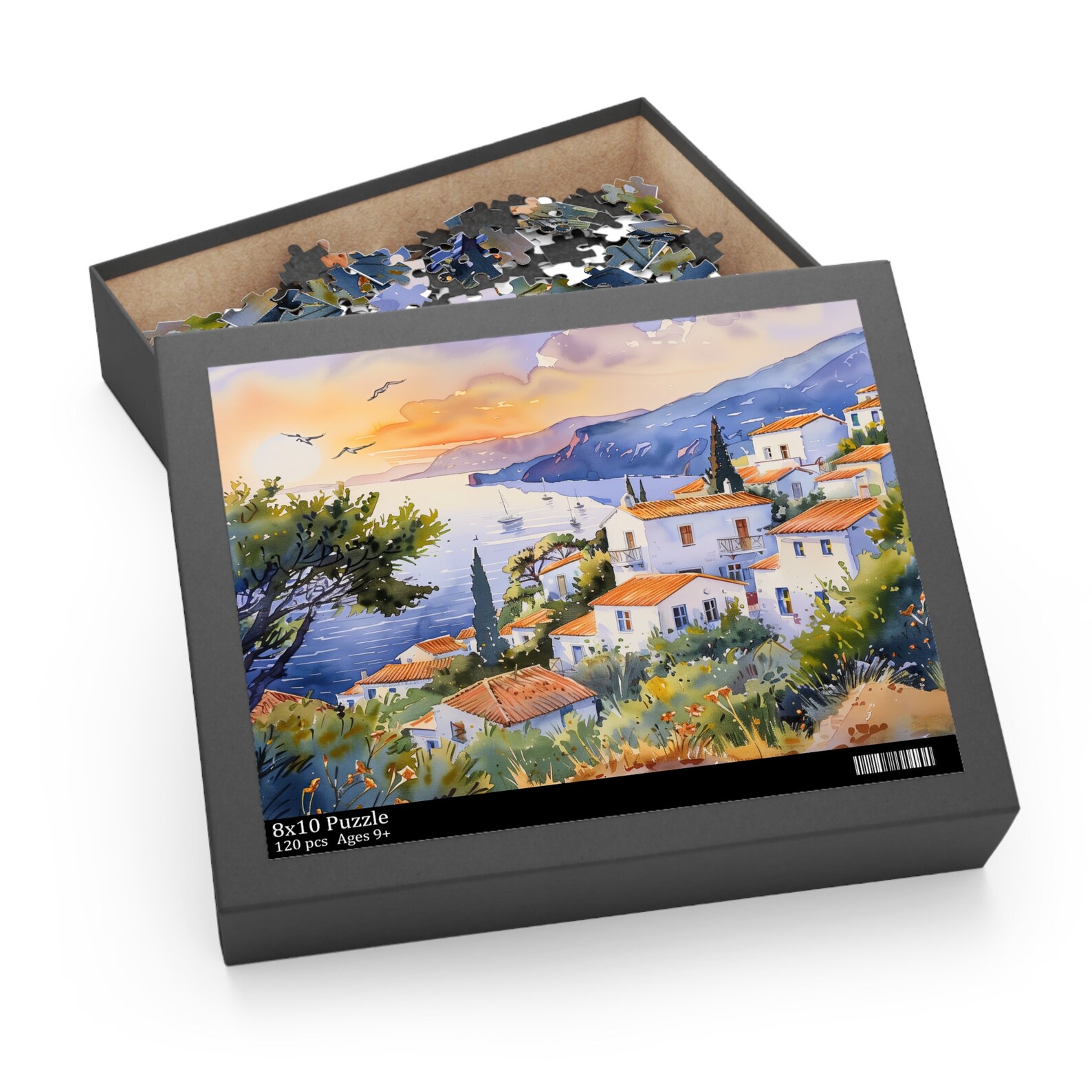 Watercolor Seaside Sunset Jigsaw Puzzle Ocean Puzzle Greece Oceanside ...