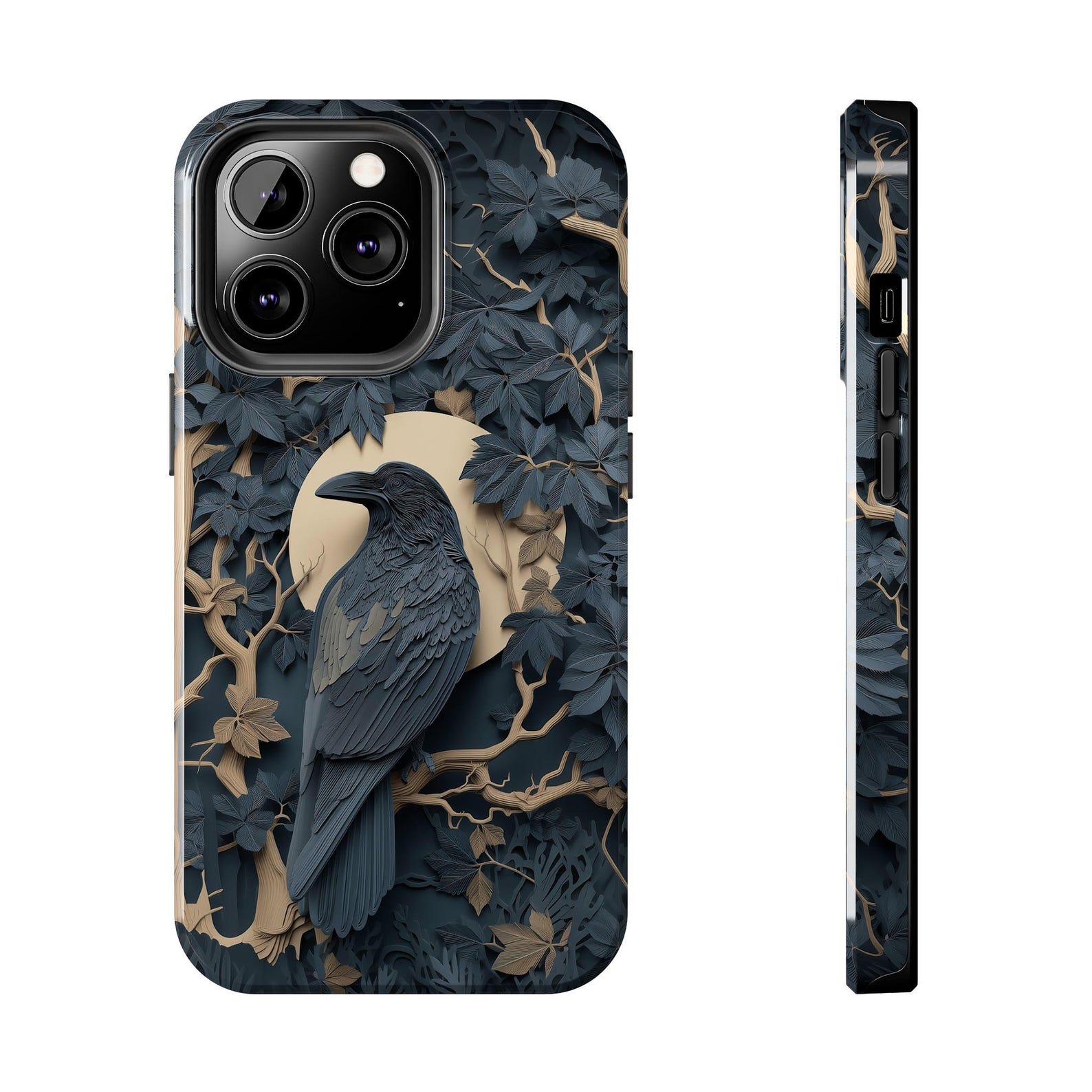 Raven Magsafe iPhone Case - Faux 3D Art - Crow in Forest Full Moon ...