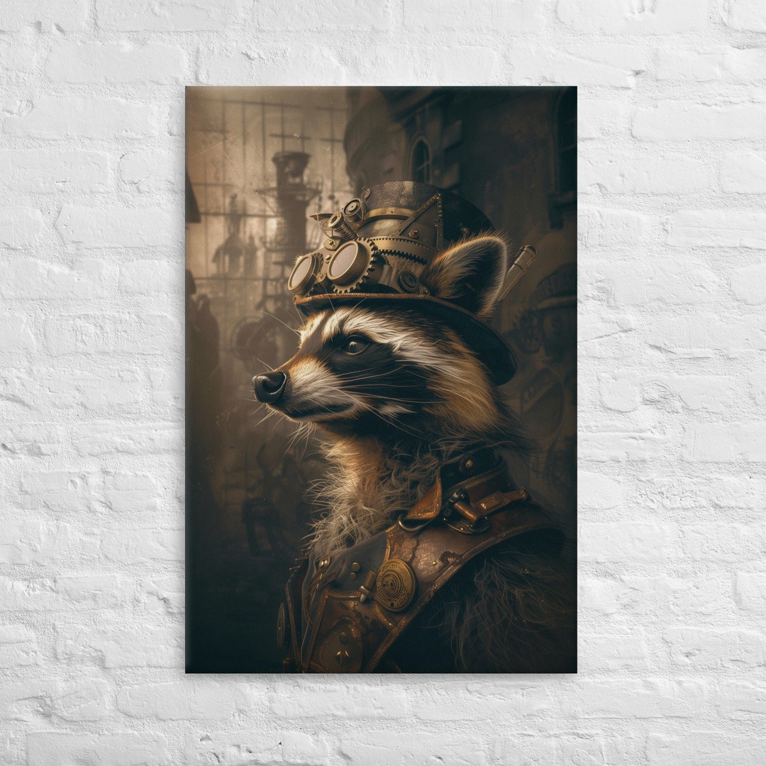 Steampunk Raccoon on Canvas Print Wall Art Industrial Victorian Science ...