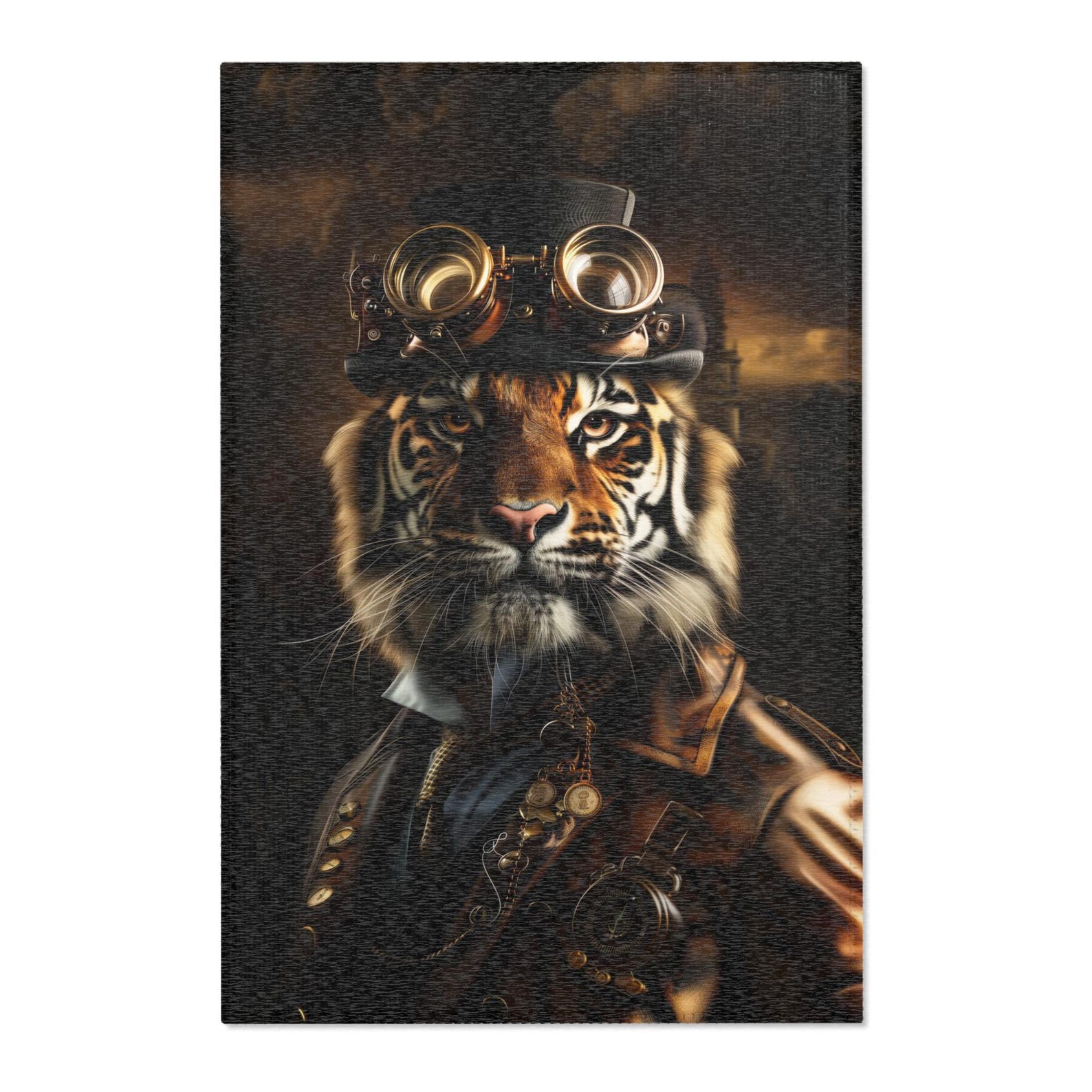 Steampunk Tiger Rug Indoor Floor Area Rug With Top Hat and Goggles ...
