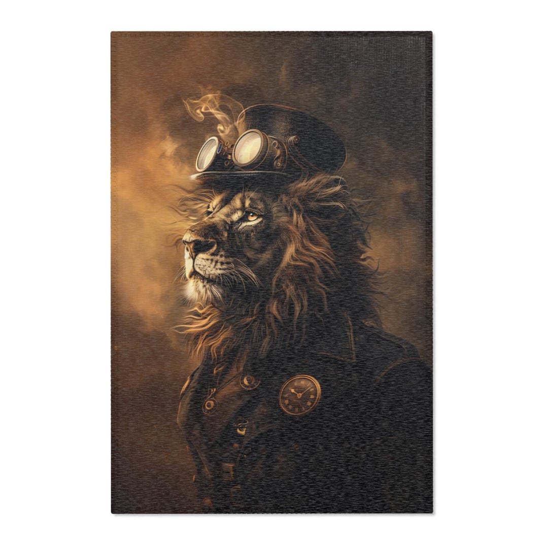 Steampunk Lion Rug Indoor Floor Area Rug With Top Hat & Goggles ...