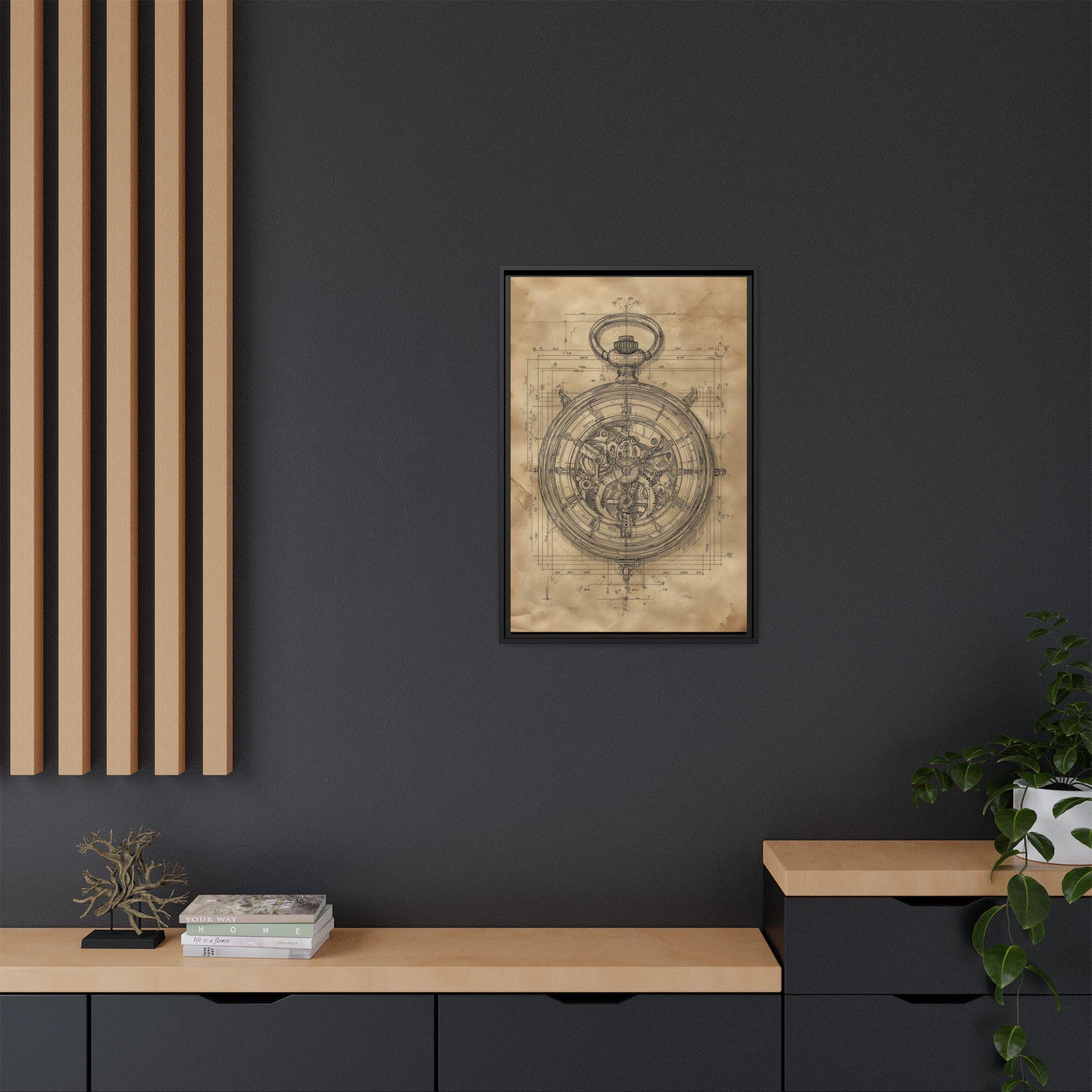 Steampunk Pocket Watch Blueprint Wall Art – Vintage Gear Clockwork ...