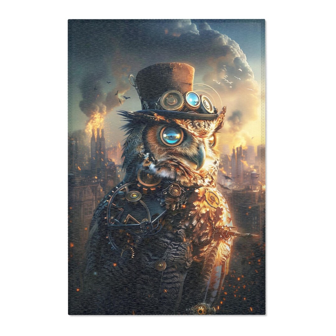 Steampunk Owl Rug Indoor Floor Area Rug With Top Hat and Goggles ...