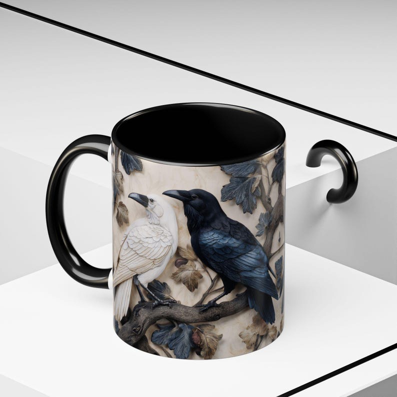 Black and Albino White Raven Mug Coffee Cup 11oz & 15oz - Crow Lover ...