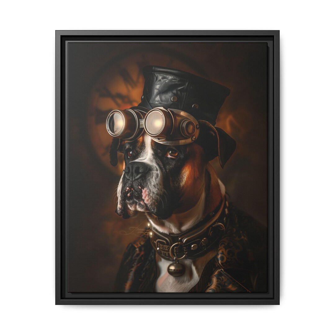 Steampunk Boxer Dog Picture Wearing a Top Hat and Goggles Vintage Wall ...