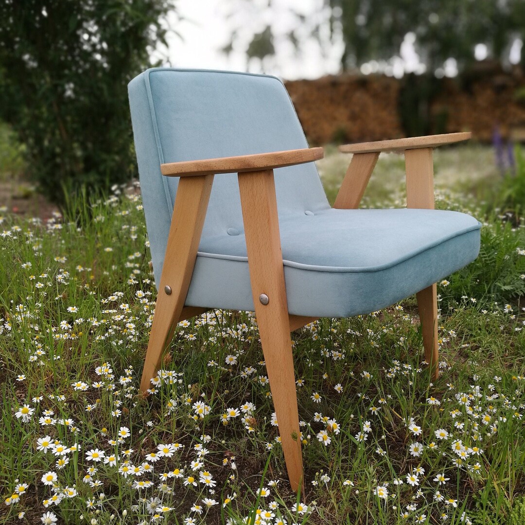Dusty Blue Chair, Reading Chair, Cerulean, Blue Velvet, the 1960s, Mid ...