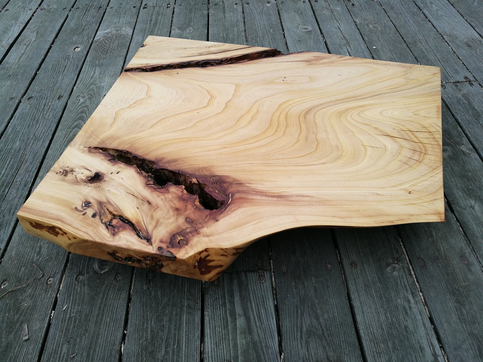 Thick Elm Slab Waved Grain Dramatic Splits Dynamic Form - Etsy