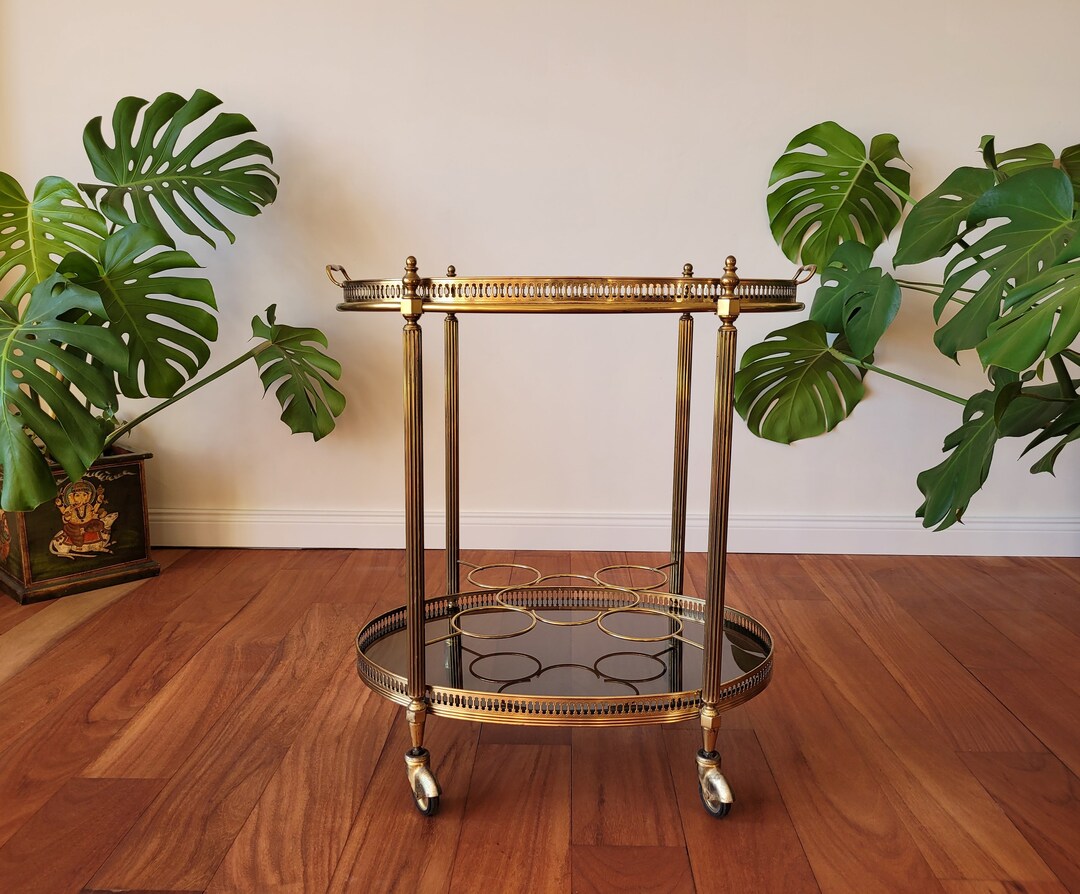 Golden Trolley Bar Cart, Mid-century Oval Two-tier Service Trolley ...