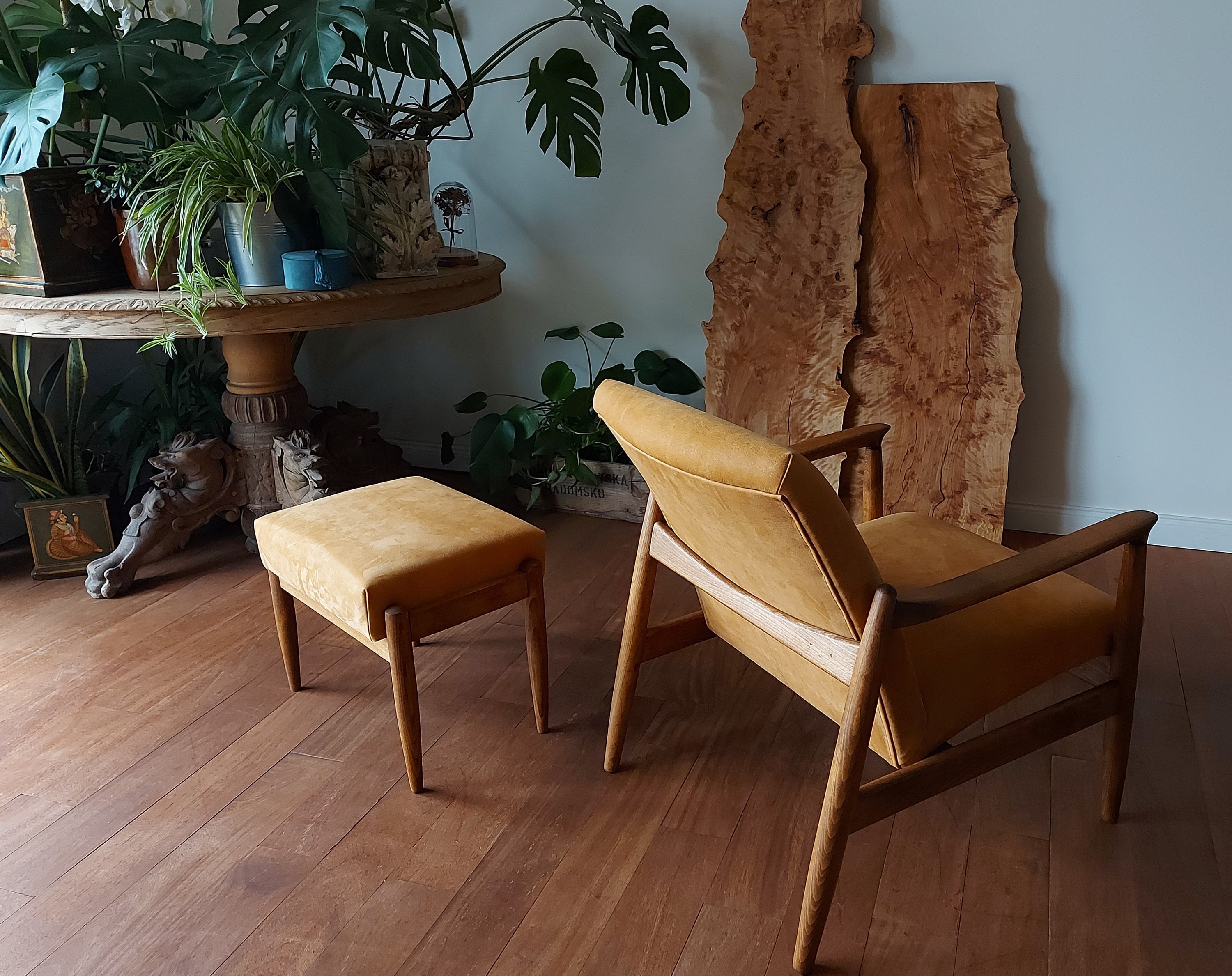 Suede Leather Lounge Chair & Ottoman Cognac Leather - Etsy