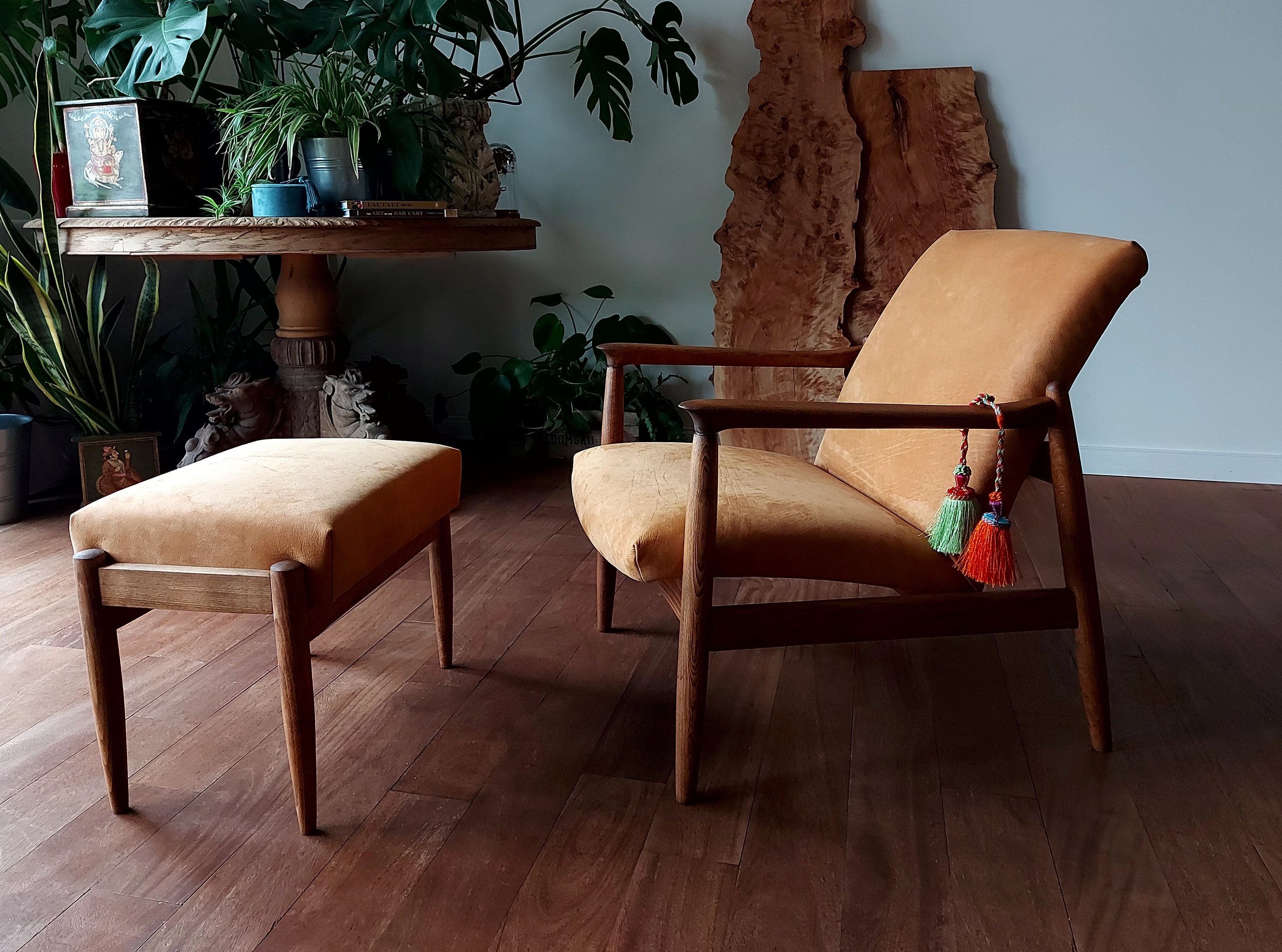 Suede Leather Lounge Chair & Ottoman Cognac Leather - Etsy