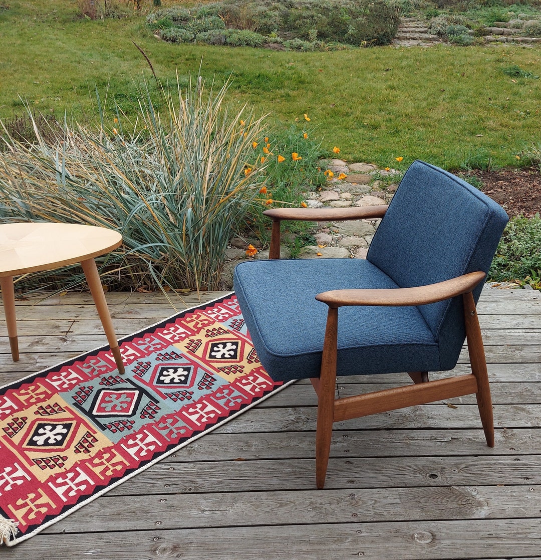 Navy Blue Herringbone Lounge Chair, Vintage, the Ultimate Seating,low ...