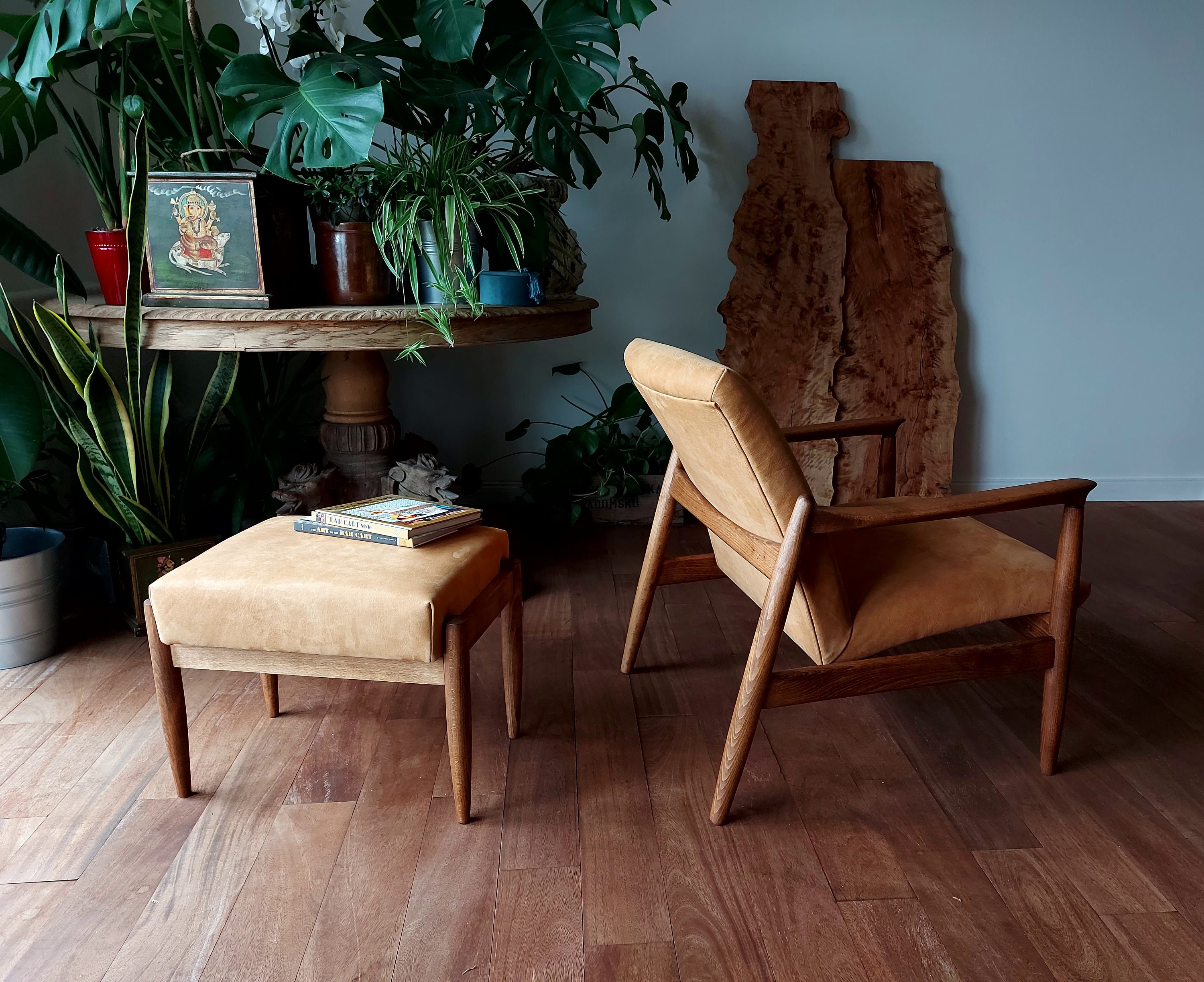 Suede Leather Lounge Chair & Ottoman, Cognac Leather, Eye-catching ...
