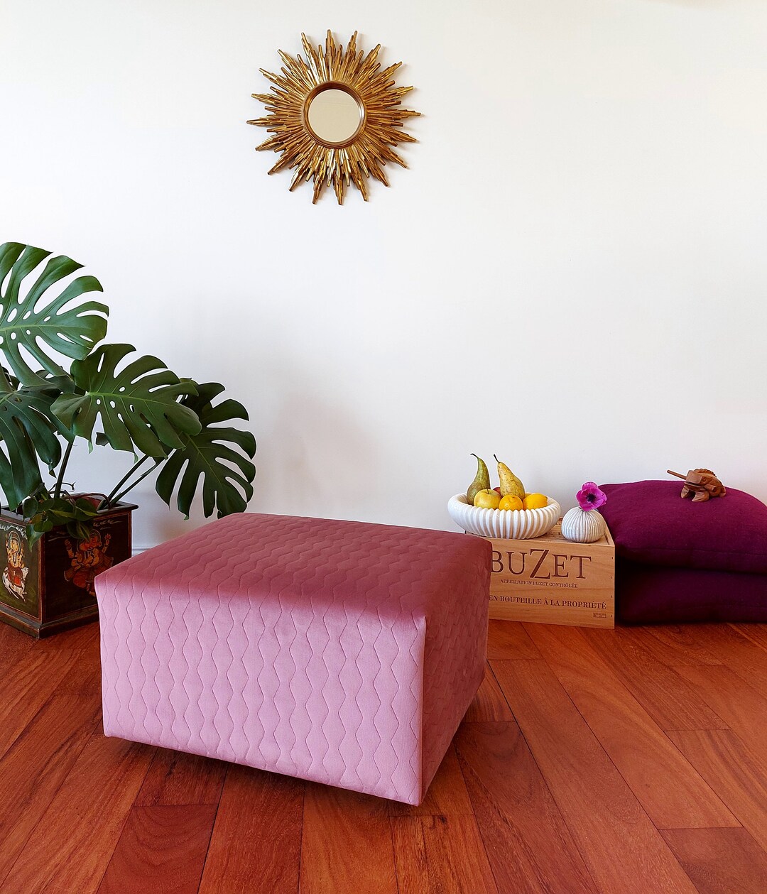 Mid-century Ottoman, CUSTOMISABLE, Footrest, Retro, Velour Pouffe ...