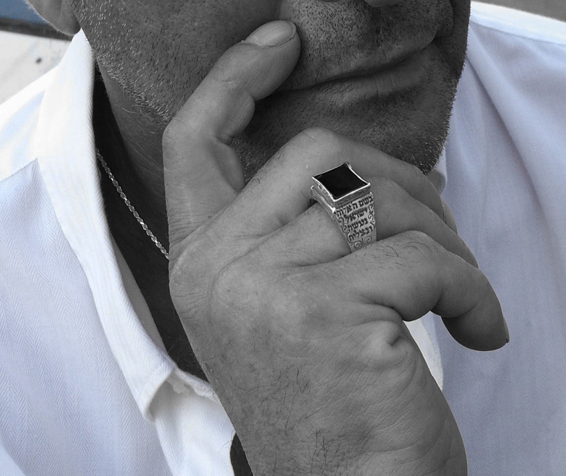 Man Onyx Ring, Man Signet Ring, Kabbalah Ring, Black Onyx Stone ...