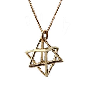Gold Merkaba Pendant, Star of David Necklace, Men's Kabbalah Pendant ...