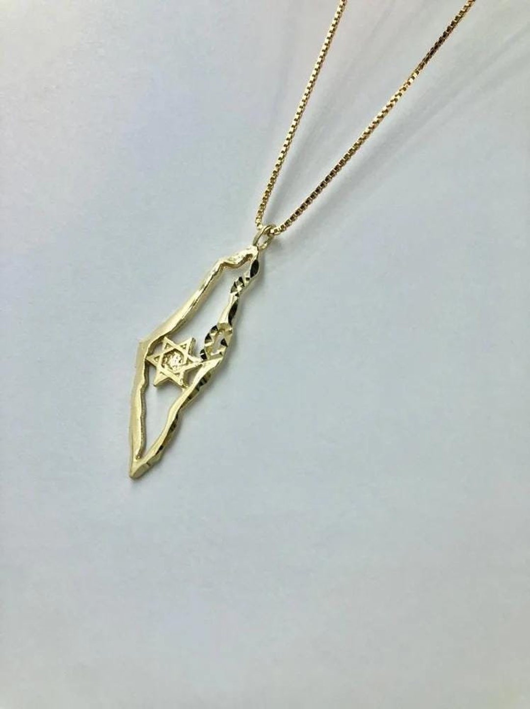 14K Solid Gold Map of Israel With Star of David Pendant Necklace ...