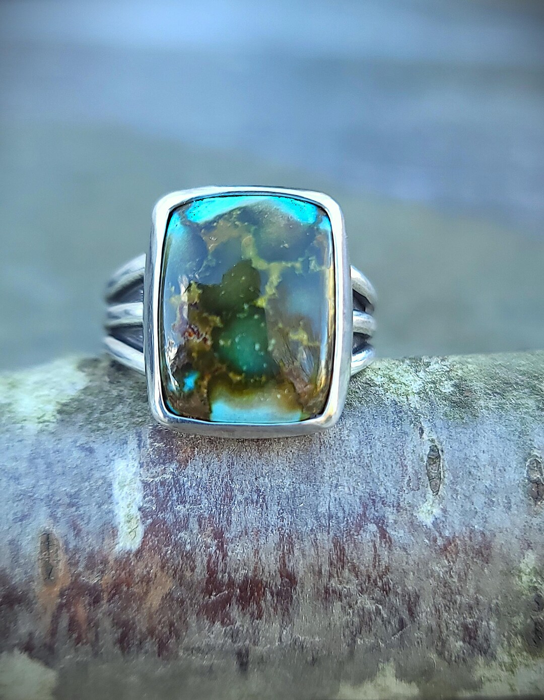 Yungai Turquoise With Thick Three Strand Band Size: US 8.5 - Etsy