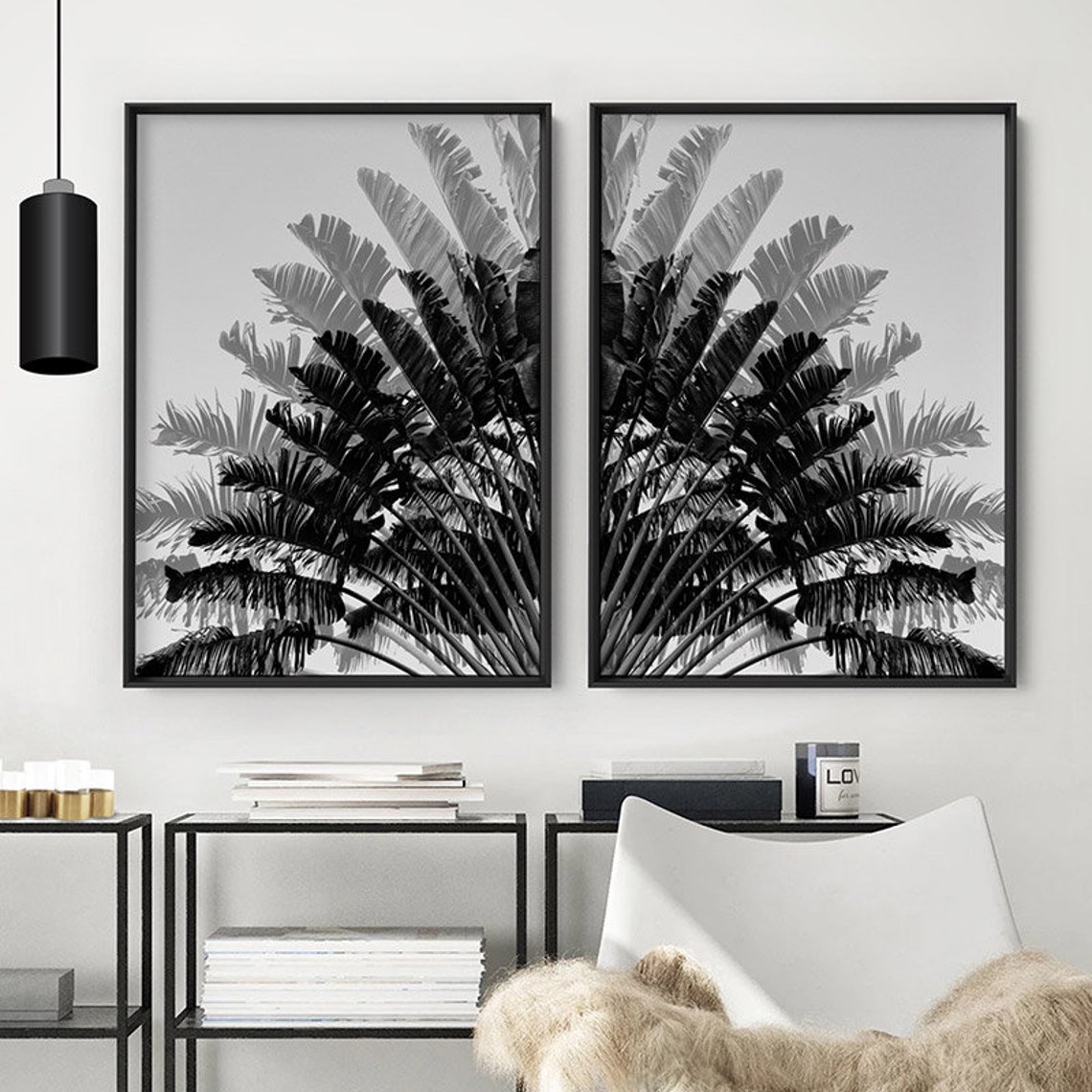 Banana Leaves II Art Print. Banana Leaf Fan in Black & White. - Etsy