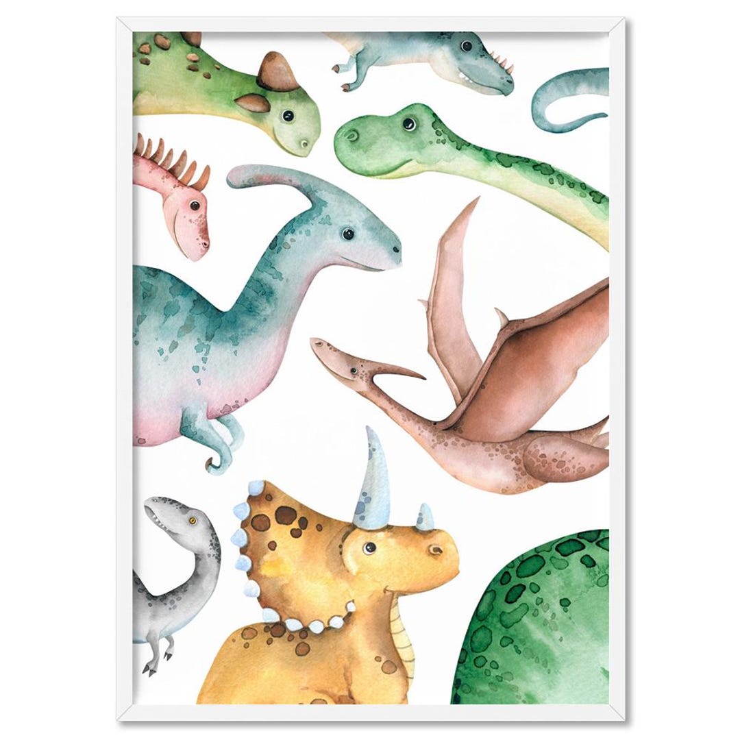 Peek a Boo Dinosaurs Wall Art Print. Watercolor Dinosaur Nursery Print ...