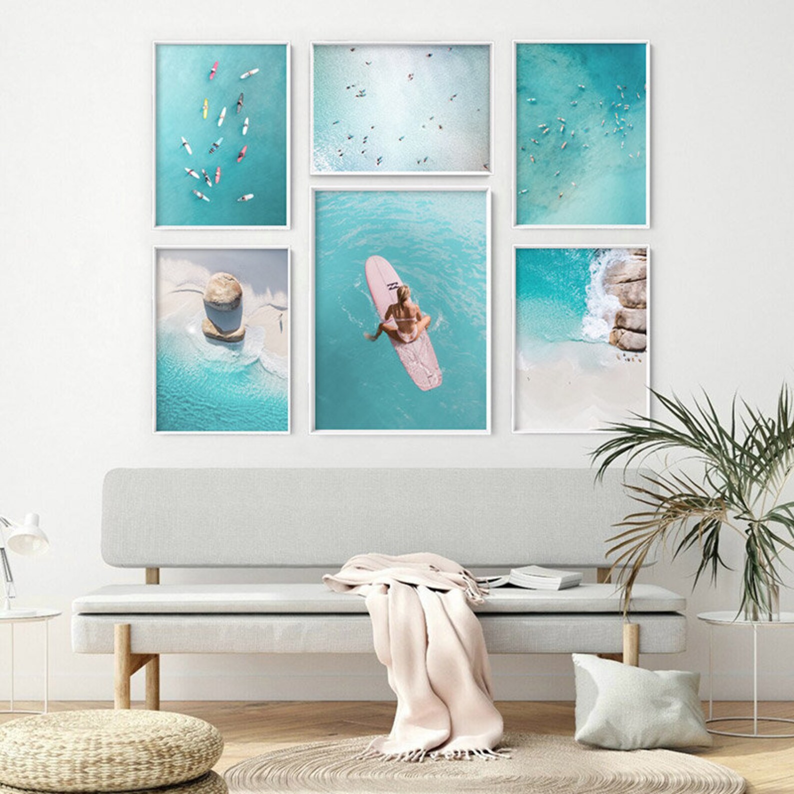 Surfer Girl Poster. Woman on Surfboard Art Print. Aerial Ocean | Etsy