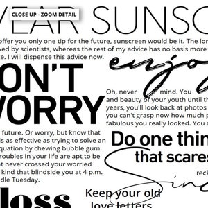 Everybody's Free to Wear Sunscreen Lyrics. Typography Wall Art Print ...