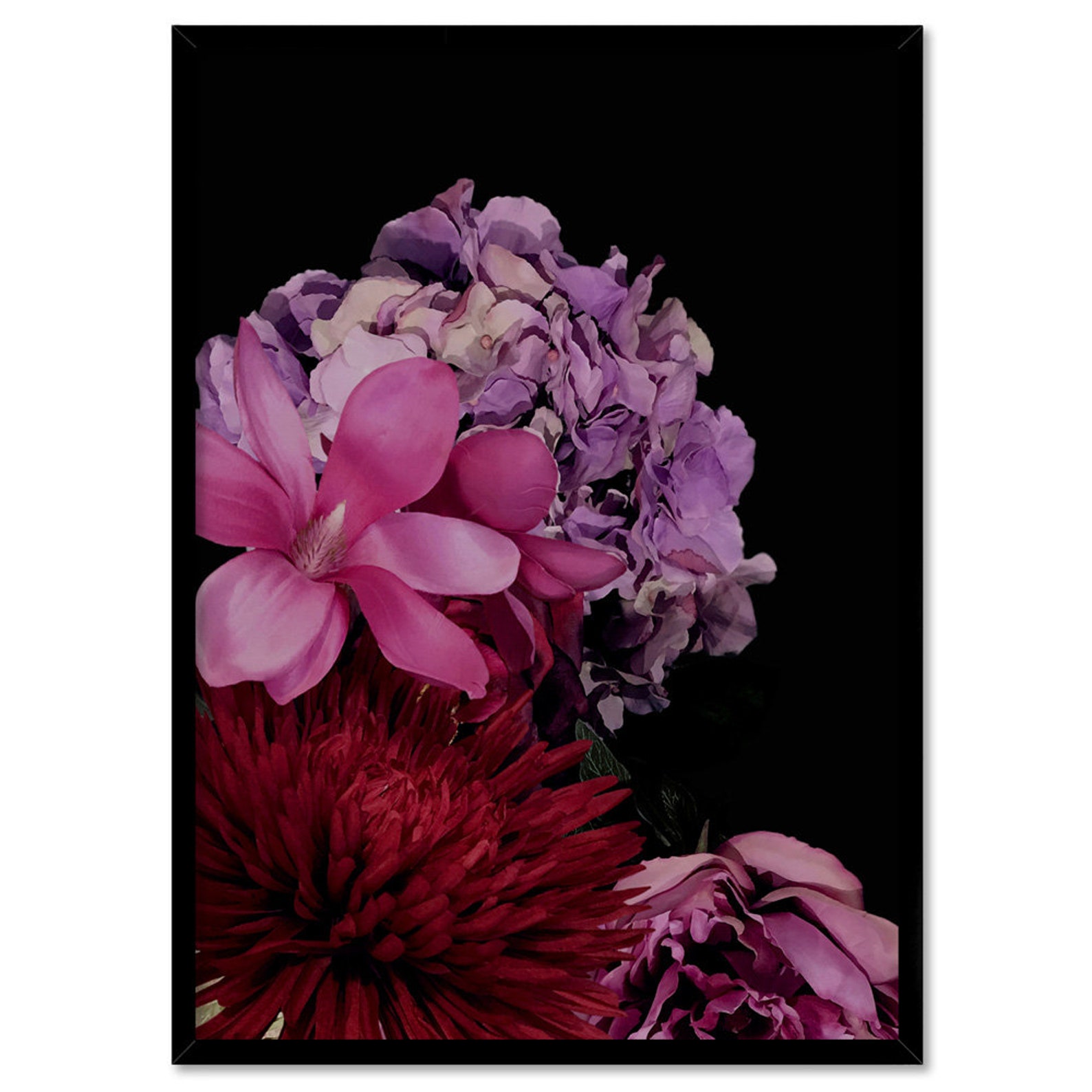 Floral Watercolour Art Print. Dark Dramatic Decor. Framed Wall - Etsy