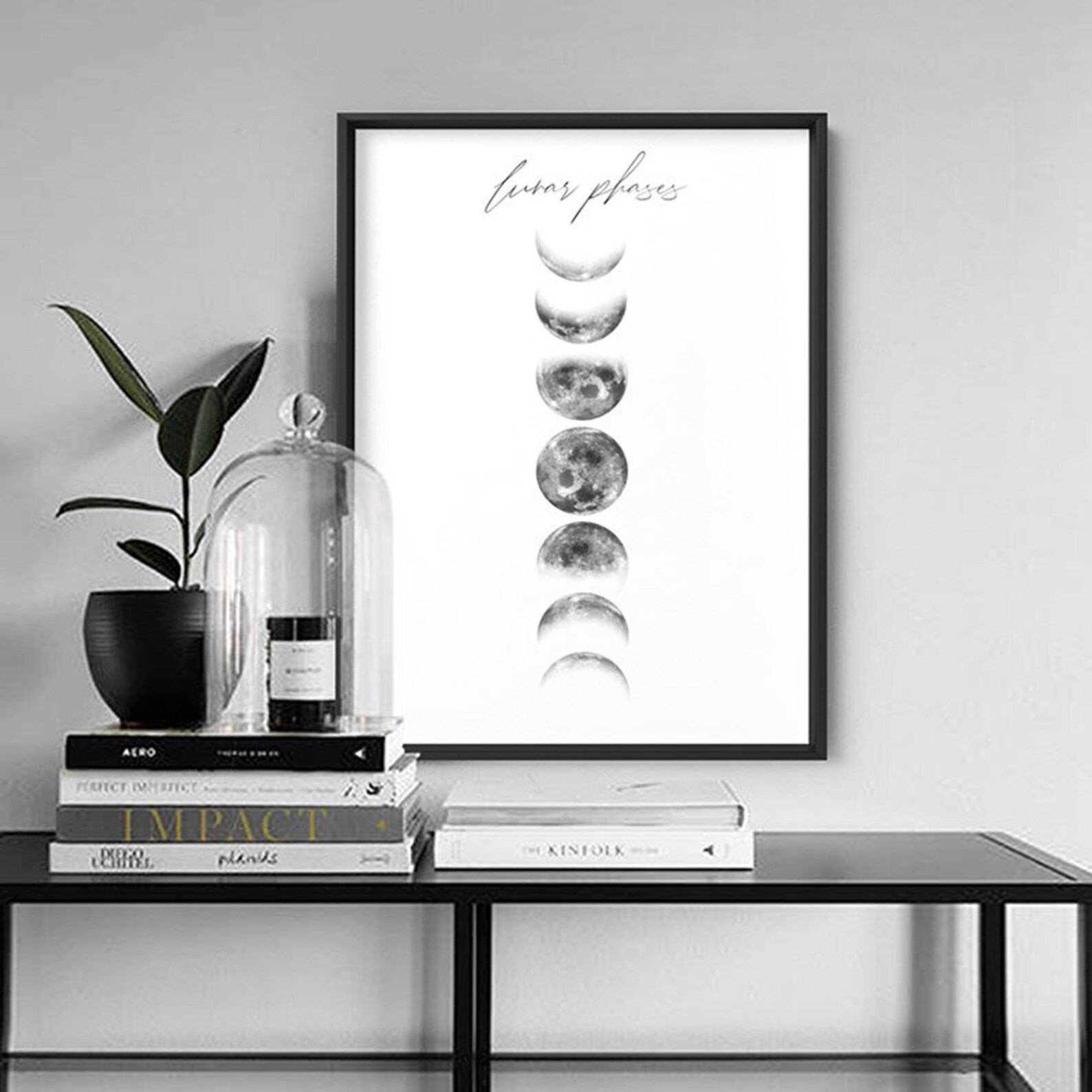 Moon Phases Art Print Poster. Lunar Cycles. Black and White | Etsy