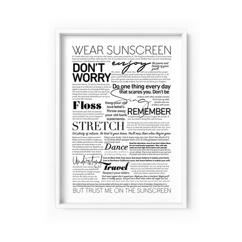 Everybody's Free to Wear Sunscreen Lyrics. Typography | Etsy