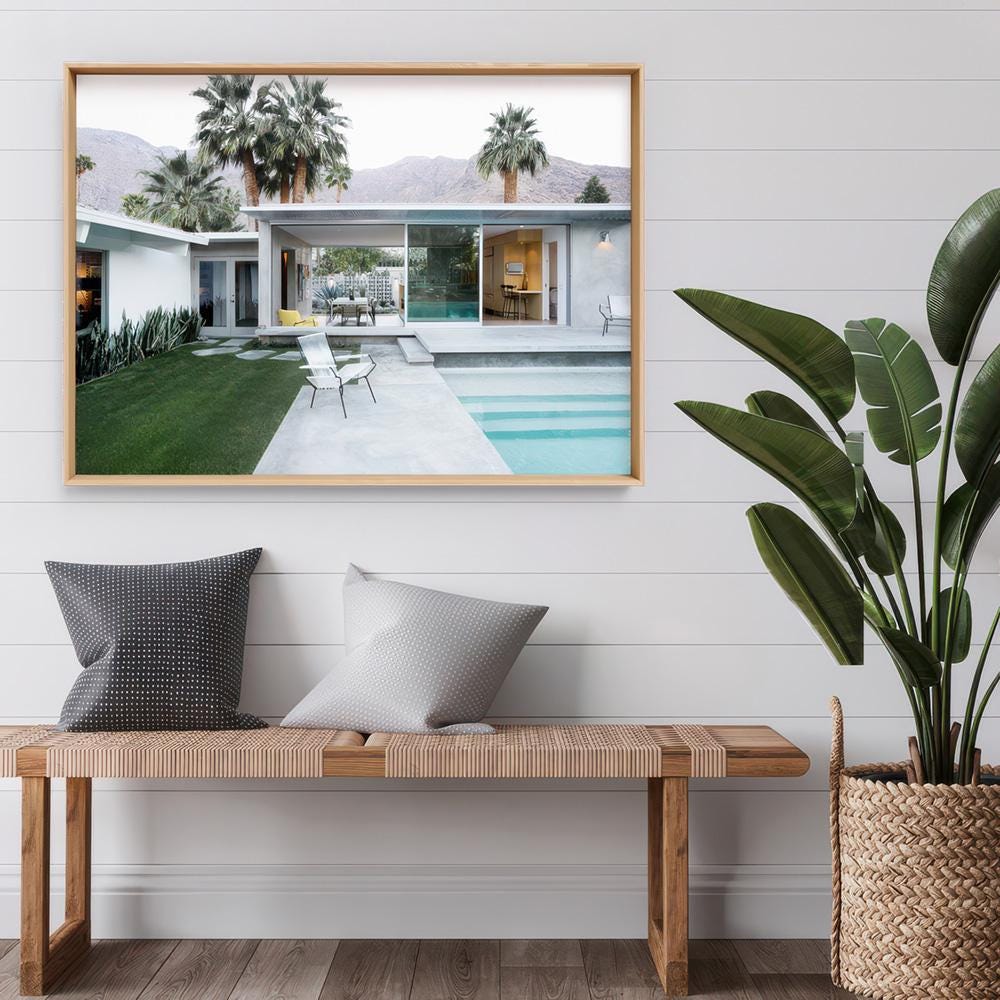 Palm Springs Pool View Poster. Southern Californian Home Wall Art. Mid ...