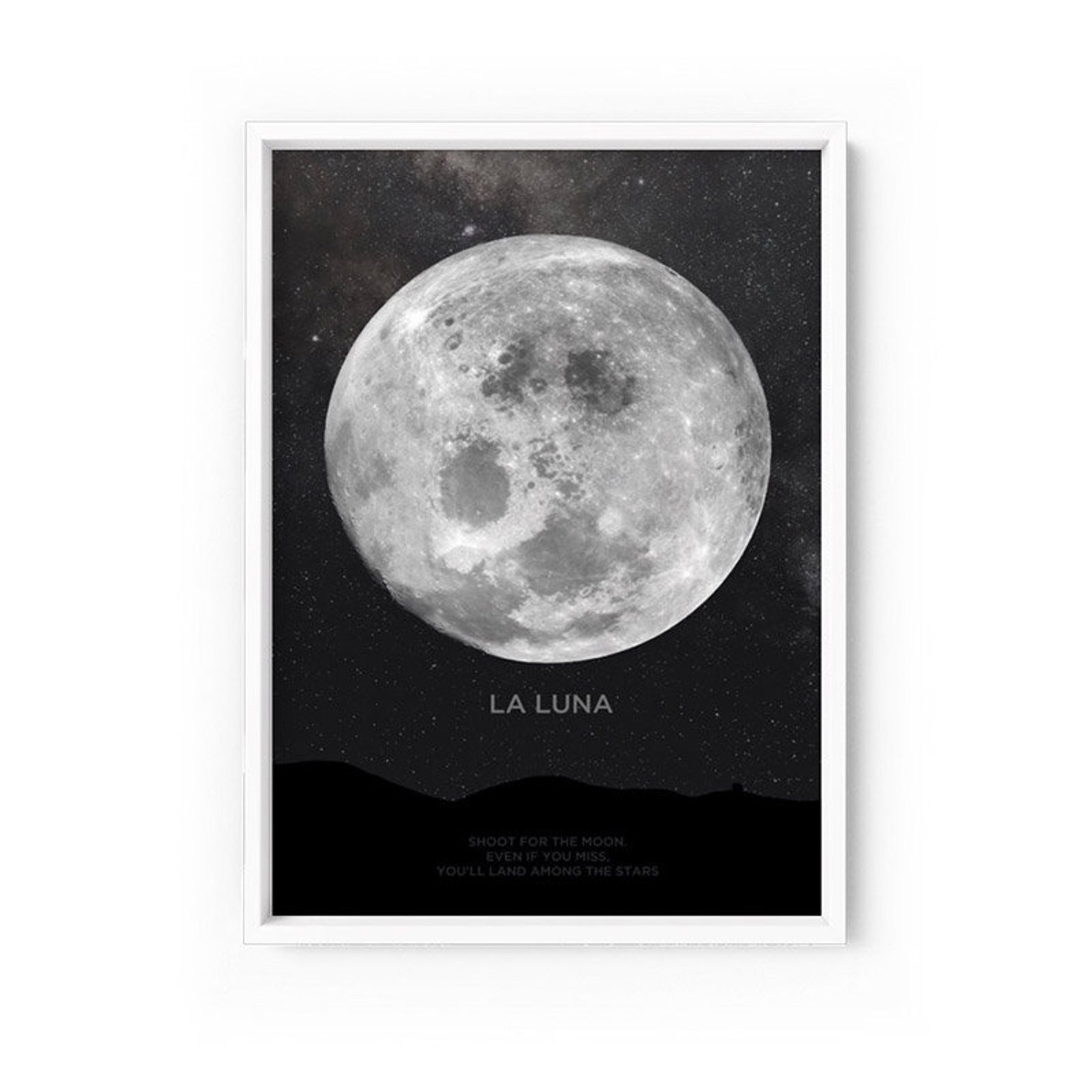 Moon Print Poster Art. Full Moon. Black and White. Lunar Wall | Etsy