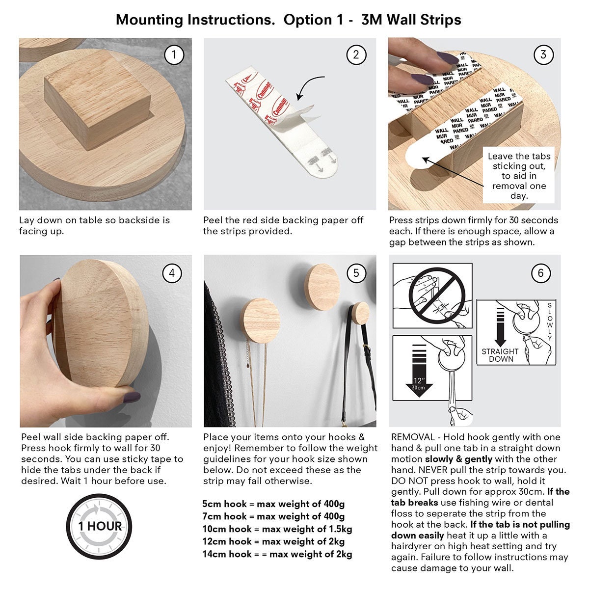 Round Oak Wooden Wall Hook Natural. 5 Sizes Available. 3M - Etsy Australia