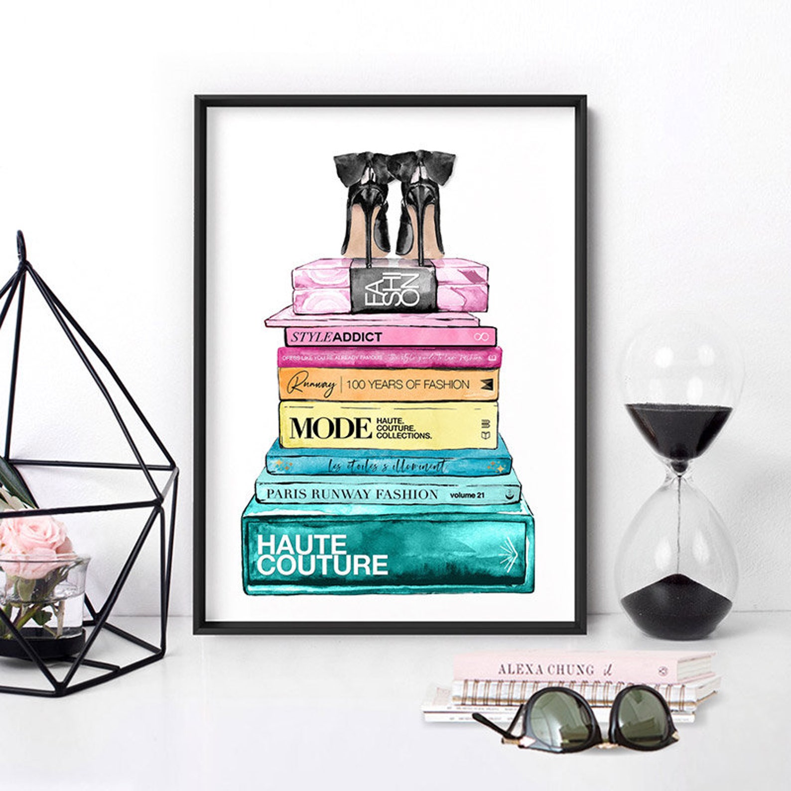 Fashion Book Stack High Heels Art Print. Pastel Rainbow - Etsy