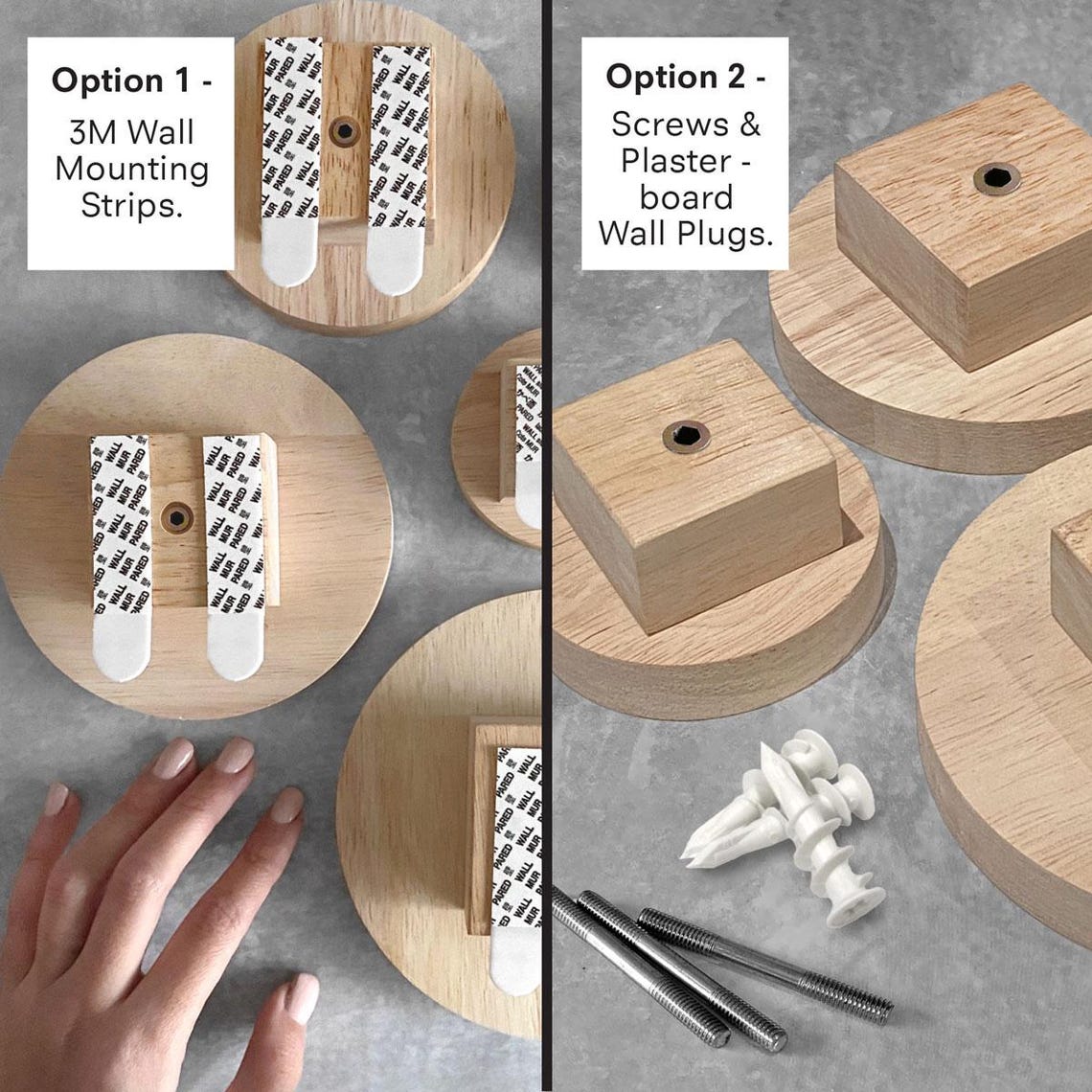 Round Oak Wooden Wall Hook | White. 5 Sizes Available. 3M Strips or ...