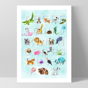 Alphabet Kids ABC Art Print. Teal Animal Alphabet Art Print. Kids ...