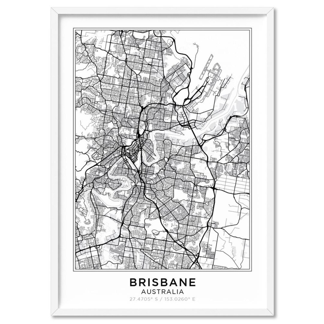 City Map | Brisbane Art Print. Street Map Poster. Map Wall Art ...