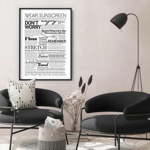 Everybody's Free (to Wear Sunscreen) Lyrics. Typography Wall Art Print ...