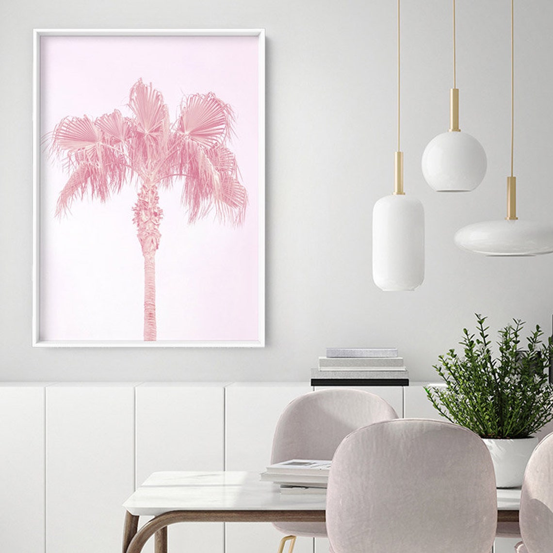 Pink Palm Tree Wall Art Print. Pastel Pink Poster Great for | Etsy