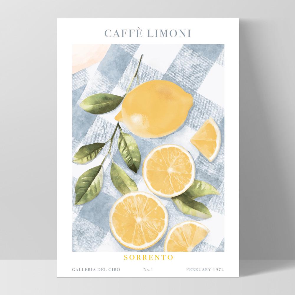 Lemons Art Print. Yellow Lemons on Blue Checkered Tablecloth Poster ...