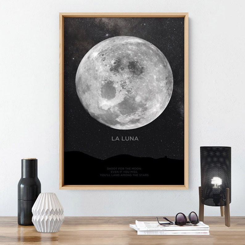 Moon Print Poster Art. Full Moon. Black and White. Lunar Wall | Etsy