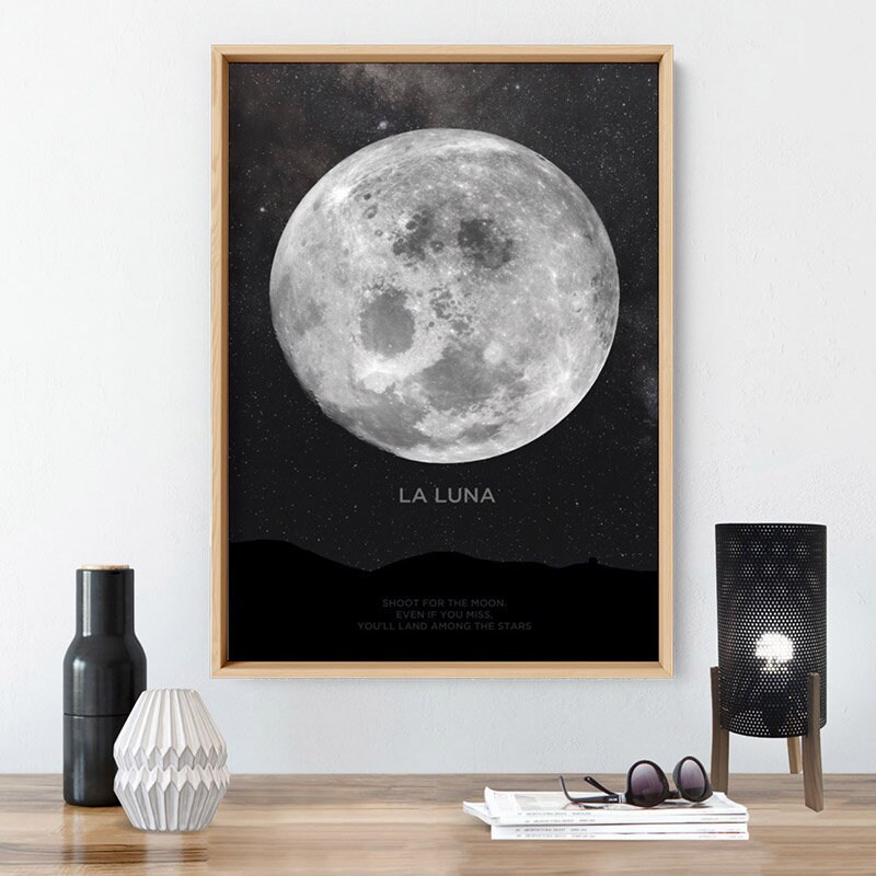 Moon Print Poster Art. Full Moon. Black and White. Lunar Wall | Etsy