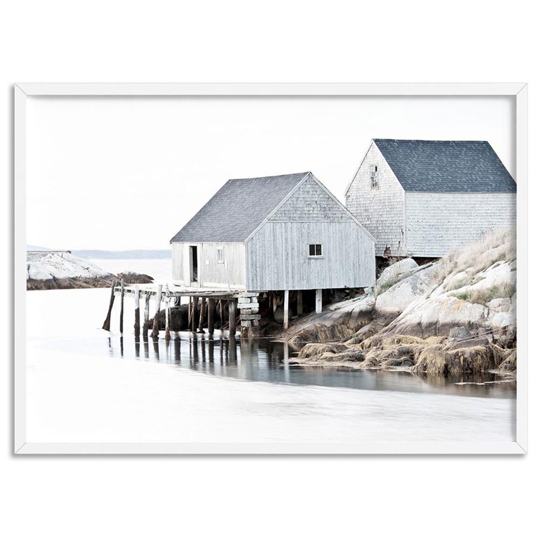 Fishing Village Cottages Art Print. Nordic Cabins Poster. Lake Cottage ...