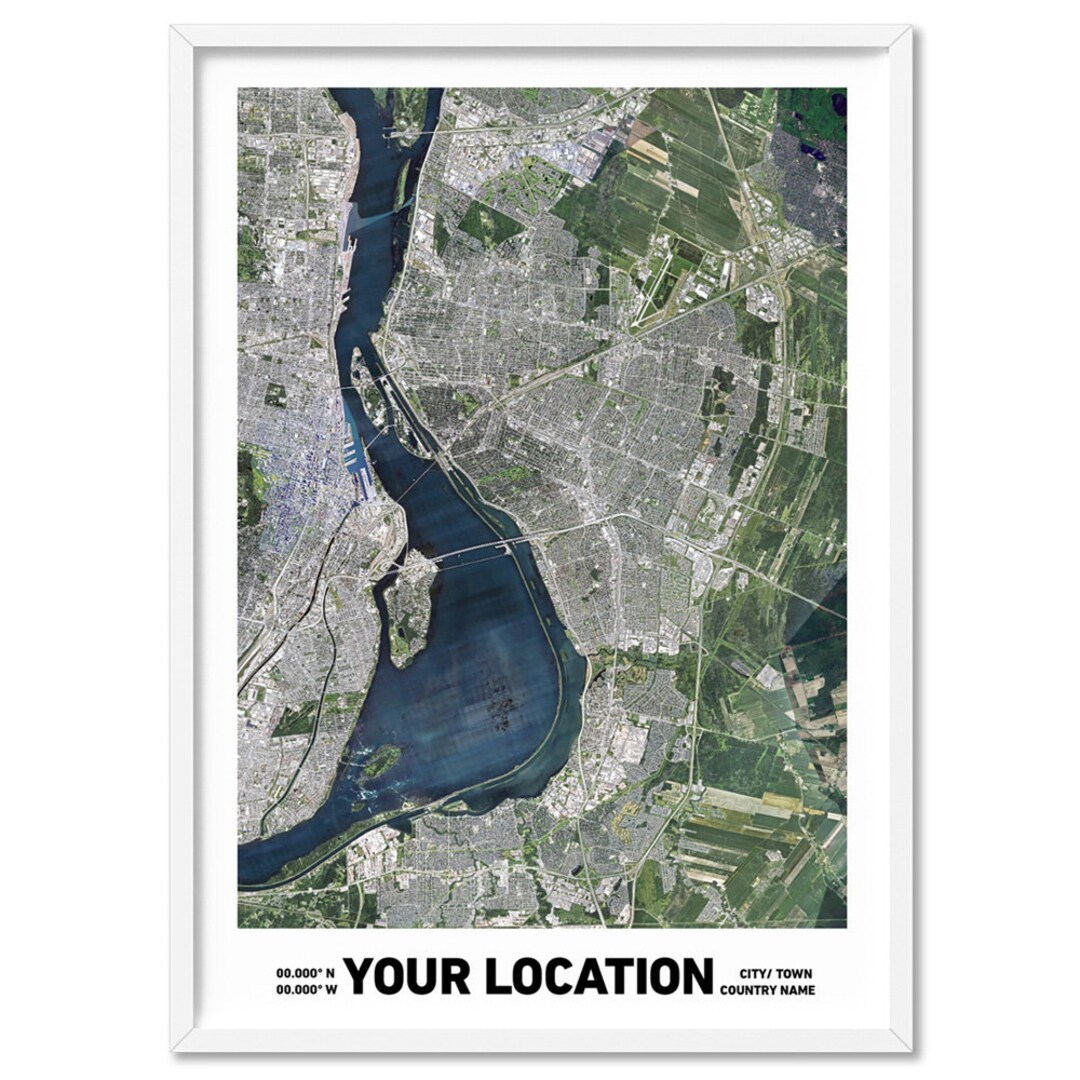 Satellite Map Poster, Your Location. Aerial Satellite Wall Art ...