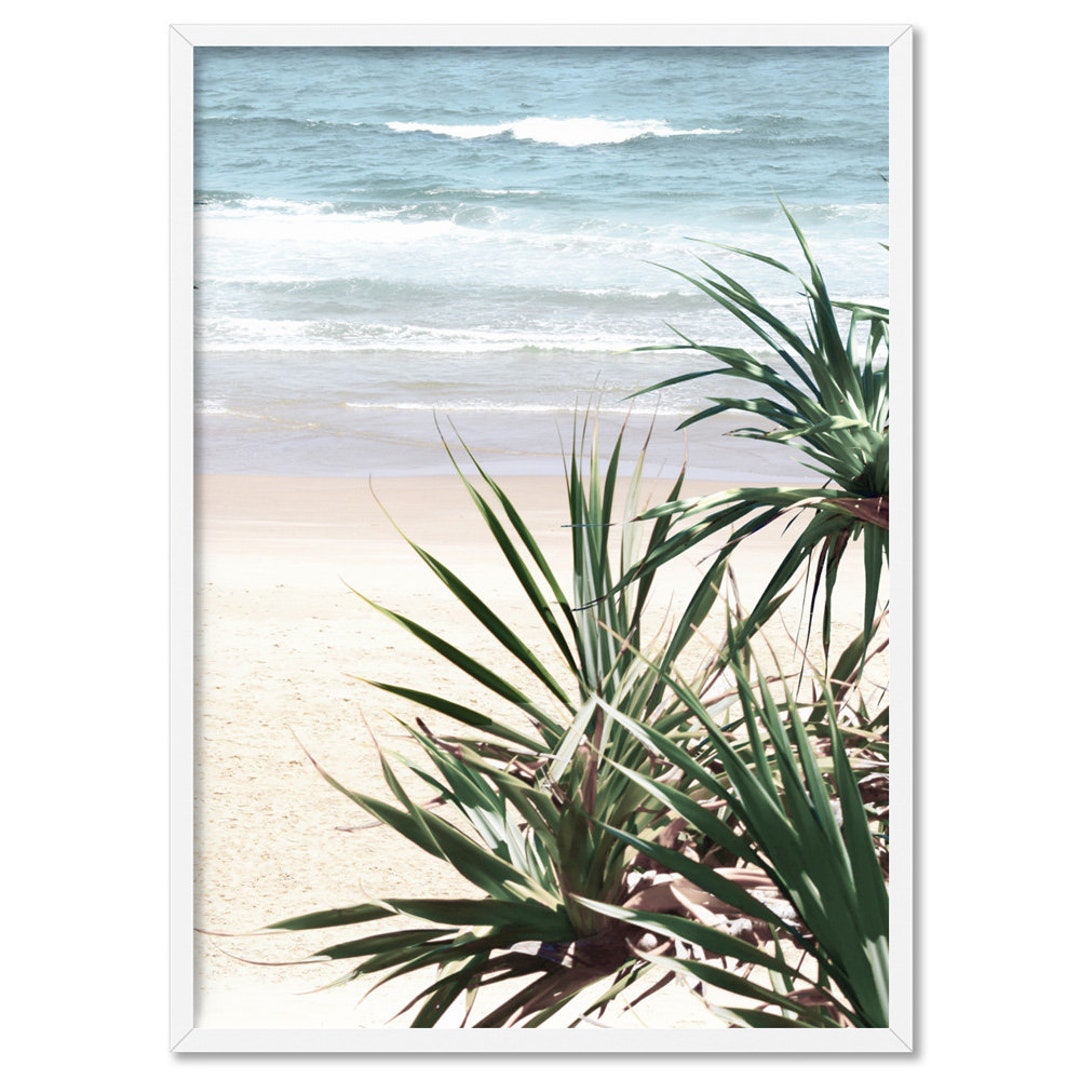 Byron Bay Poster. Pandanus Palms Beach View Art Print. Sand & Sea Shore ...
