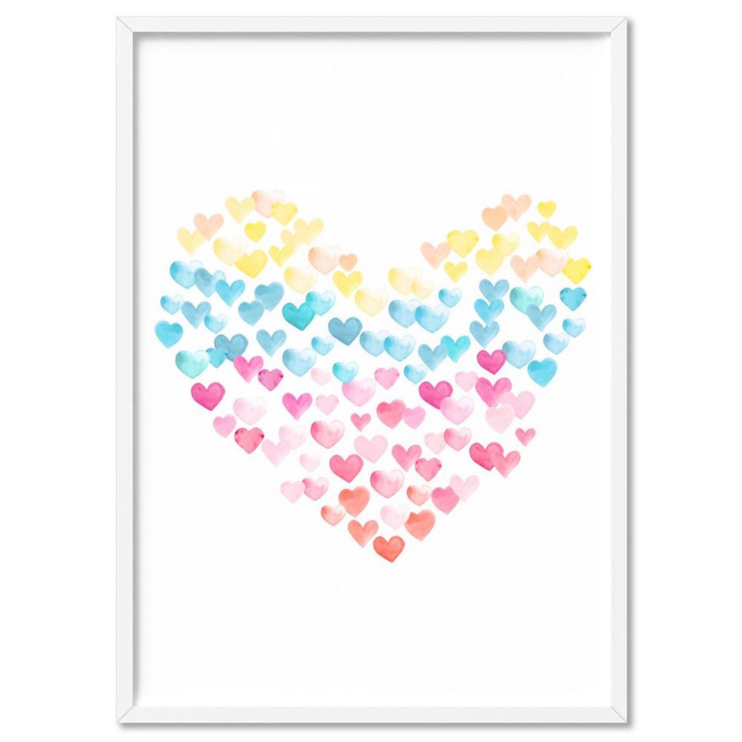 Pastel Rainbow Love Hearts Art Print. Watercolour Hearts in Heart ...