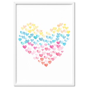 Pastel Rainbow Love Hearts Art Print. Watercolour Hearts in Heart ...