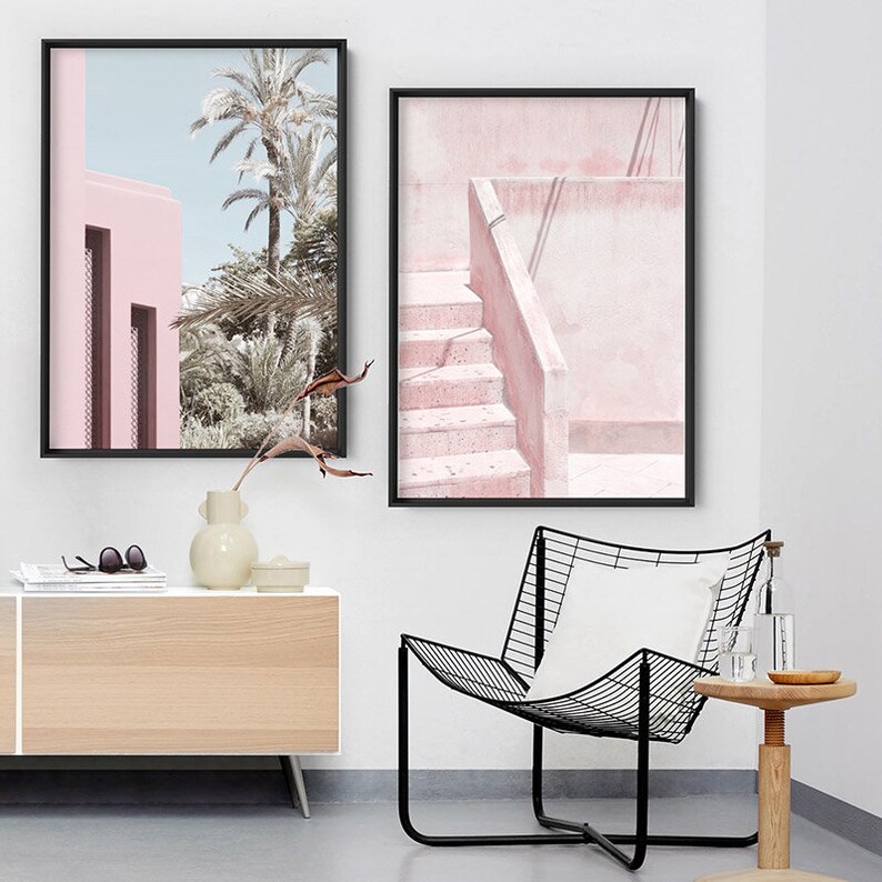 Palm Springs Art Print. Pastel Pink Blue Wall Art. Pretty Pink | Etsy