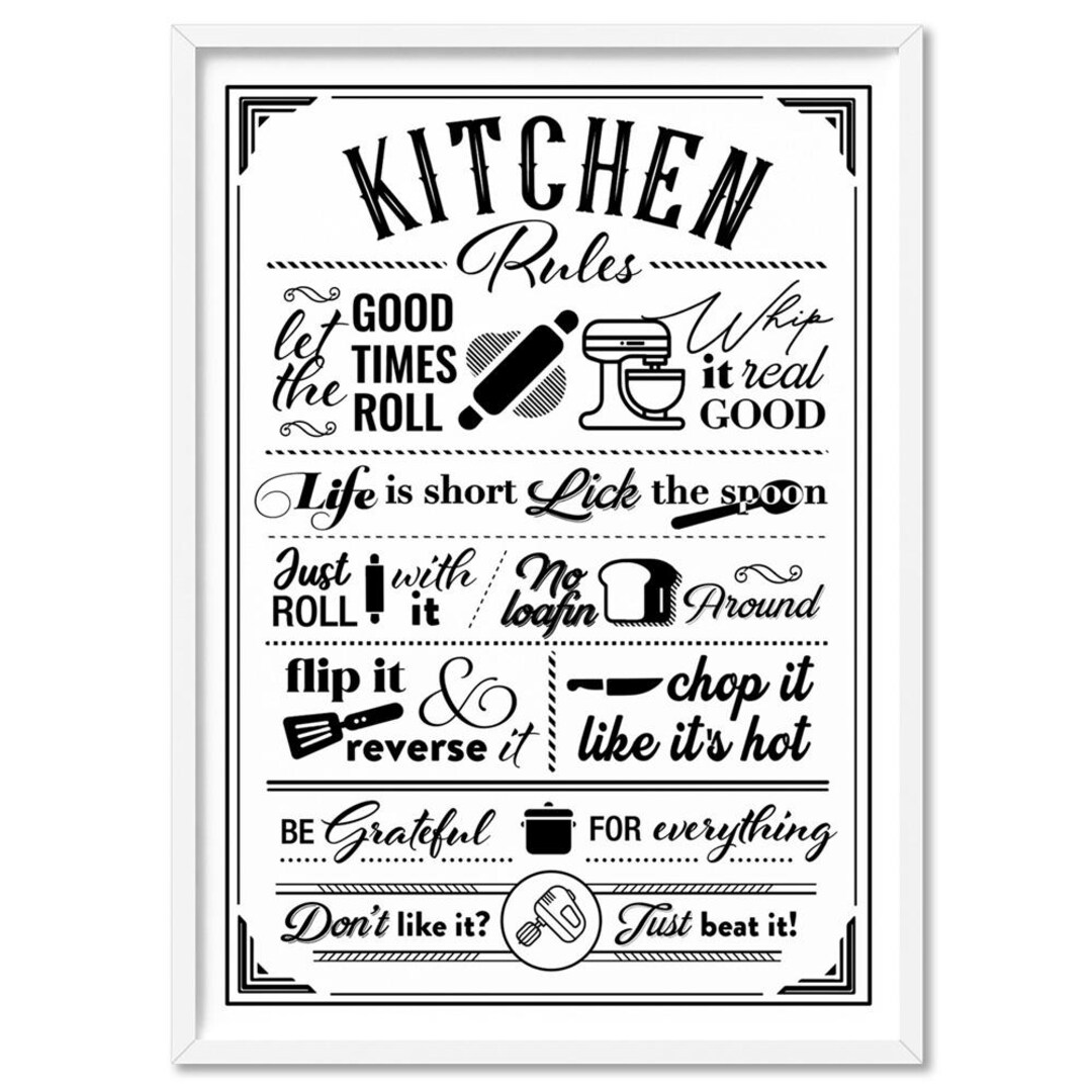 Kitchen Wall Art Print. Kitchen Rules Sign Poster. Kitchen Wall Decor ...