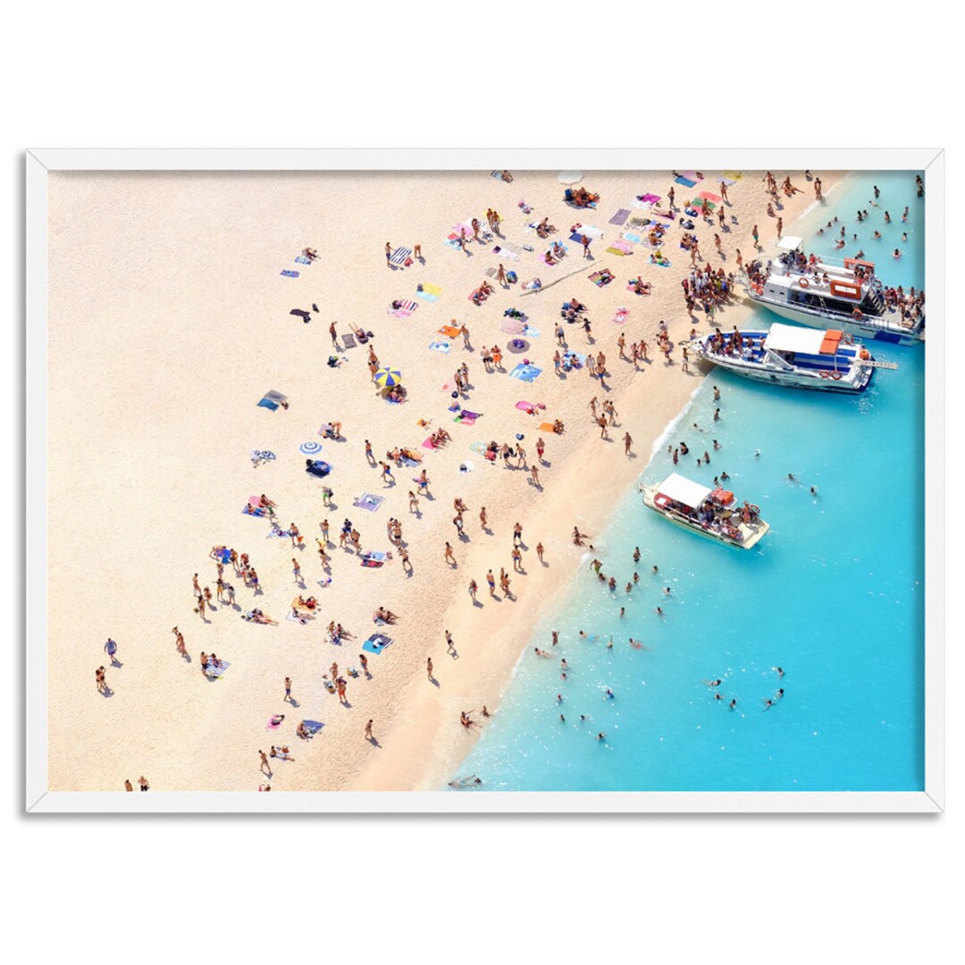 People on Beach in Summer Ocean Fun. Boats Docking on Crowded - Etsy