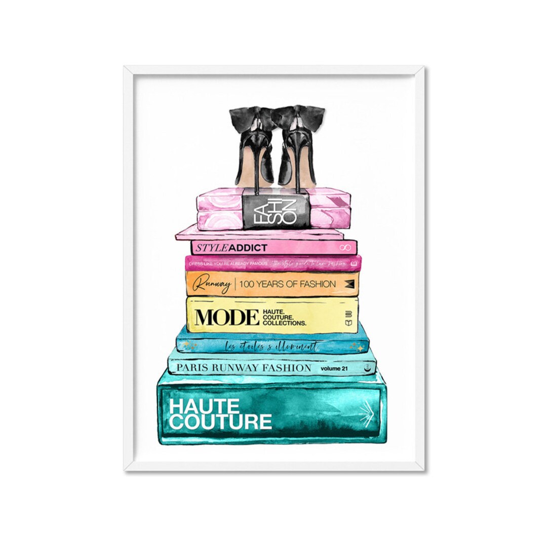 Fashion Book Stack High Heels Art Print. Pastel Rainbow - Etsy