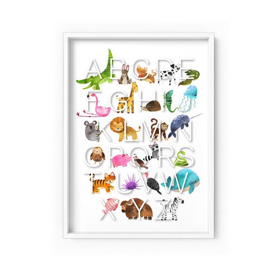 Kids ABC Animal Alphabet Poster. Minimal Design. Watercolour | Etsy